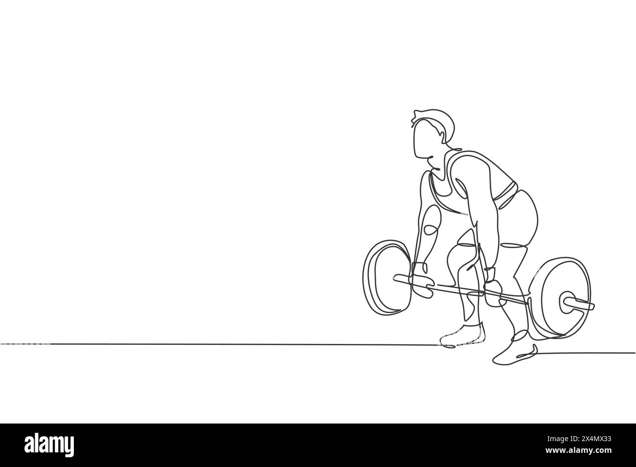 Single continuous line drawing of young strong weightlifter man ...