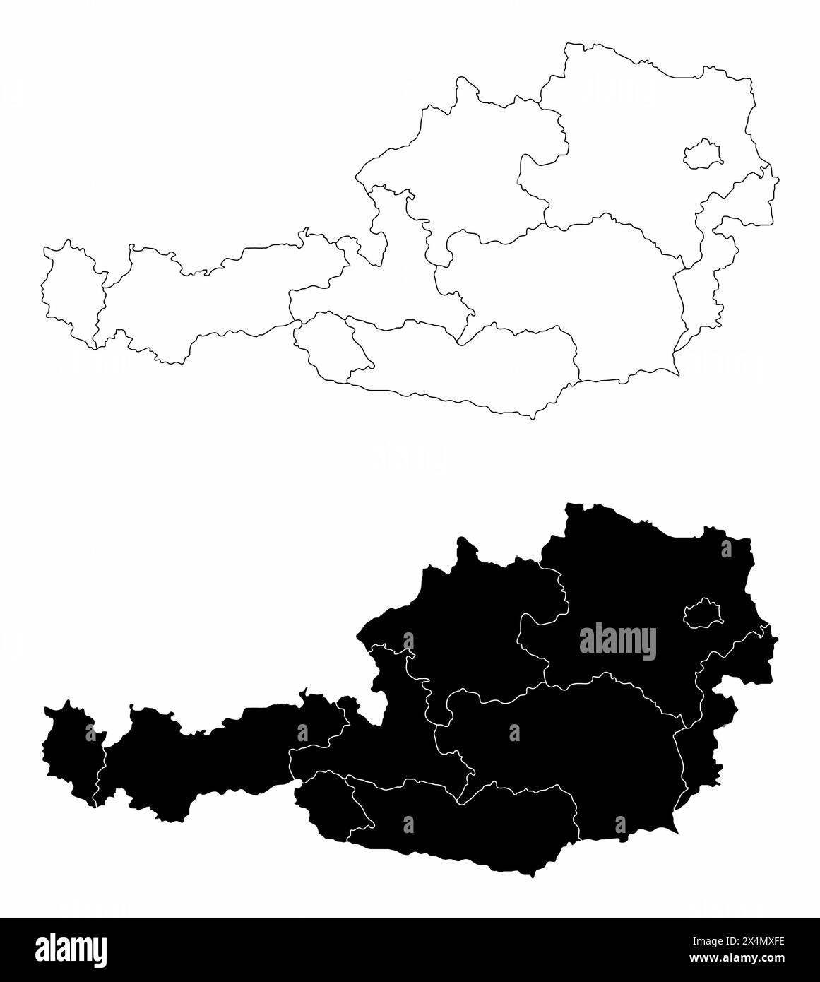 The black and white administrative maps of Austria Stock Vector Image ...