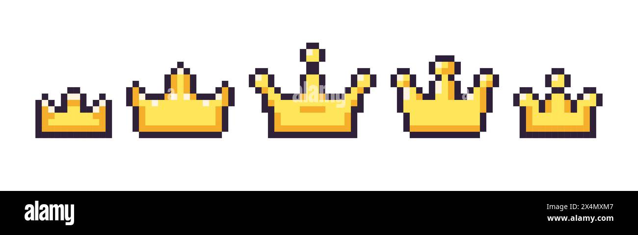 Pixel art 8 bit crown isolated vector set. Cartoon style illustration ...