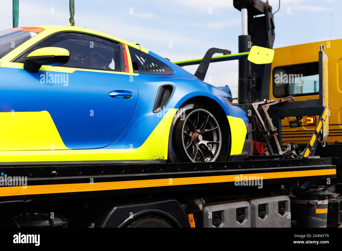 Sports fast super car racing auto competition broken after accident ...