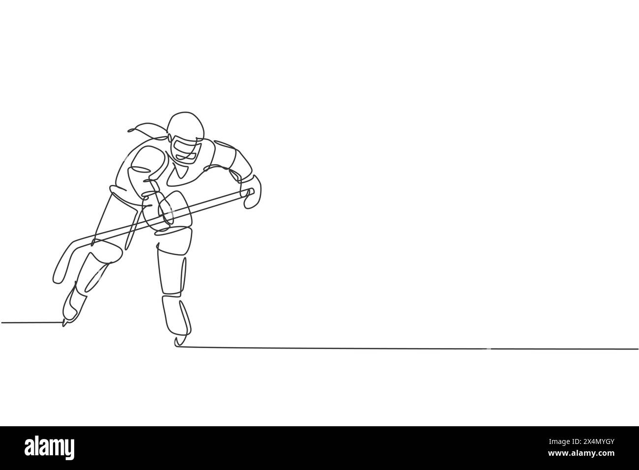 Single continuous line drawing of young professional ice hockey player ...