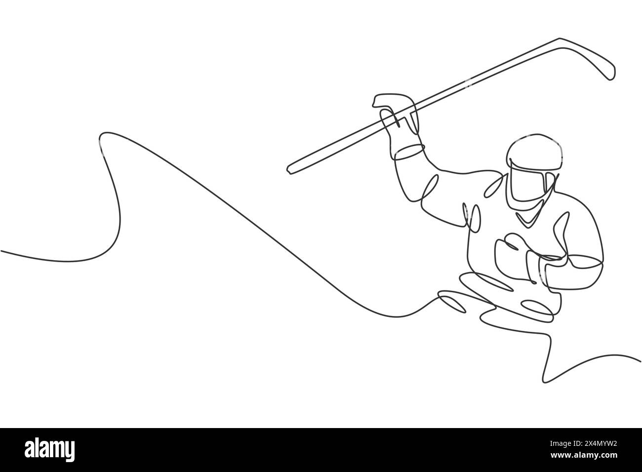Single continuous line drawing of young professional ice hockey player ...