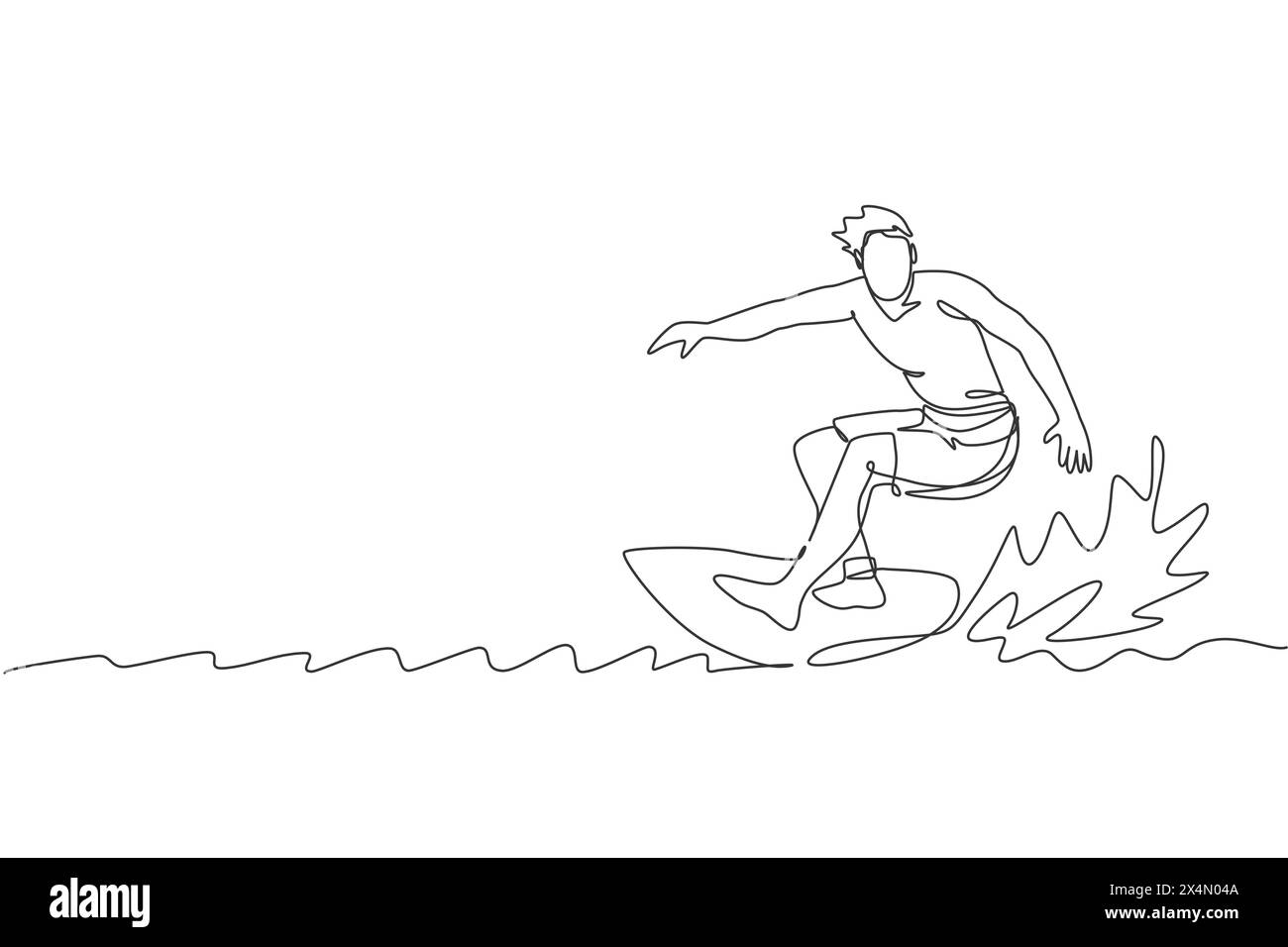 Single continuous line drawing young professional surfer in action ...