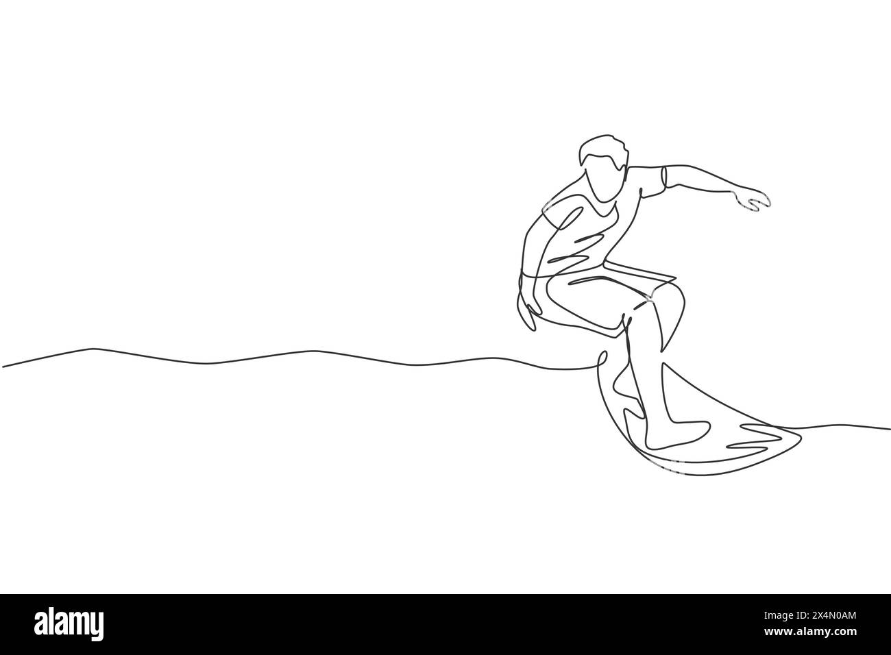 Single continuous line drawing young professional surfer in action ...