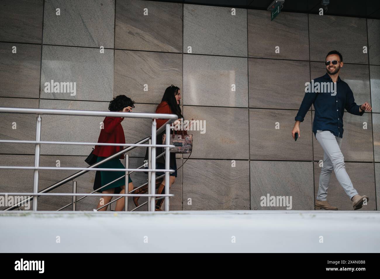 Modern urban building scene walk walking people stroll hi-res stock ...
