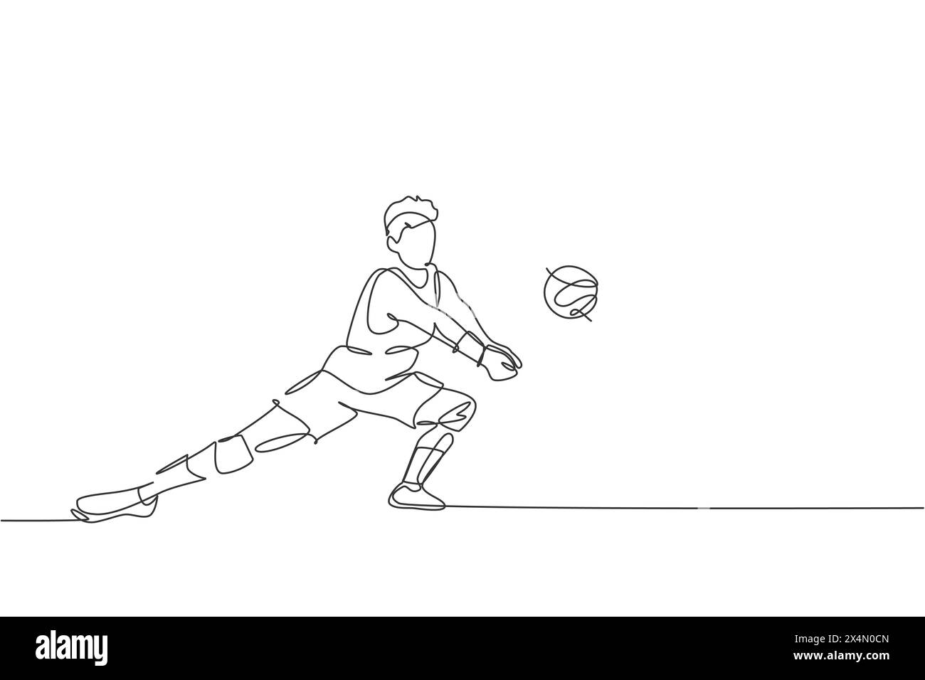 One single line drawing of young male professional volleyball player ...