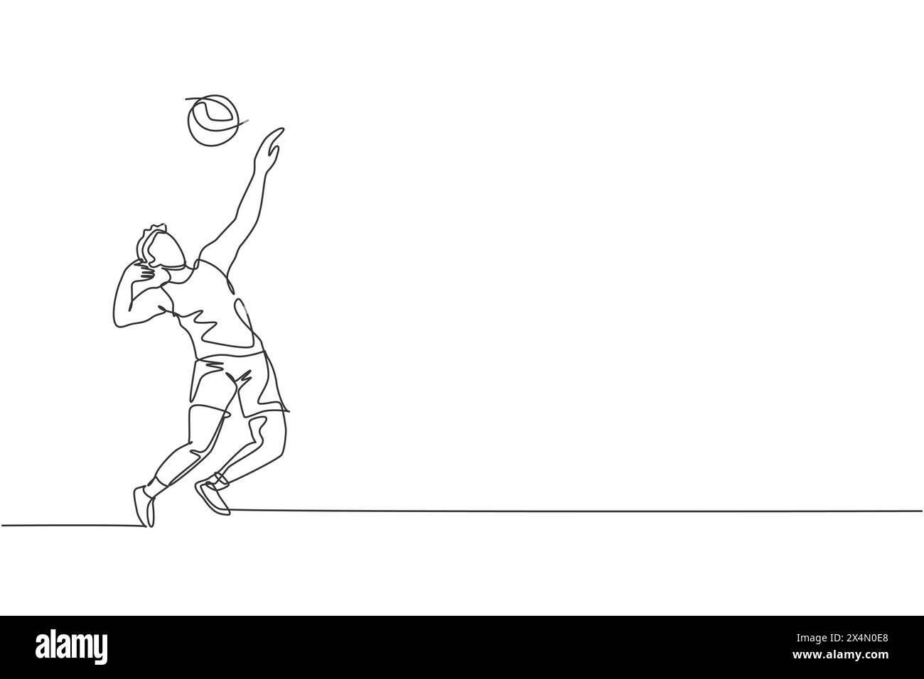 One continuous line drawing young male professional volleyball player ...