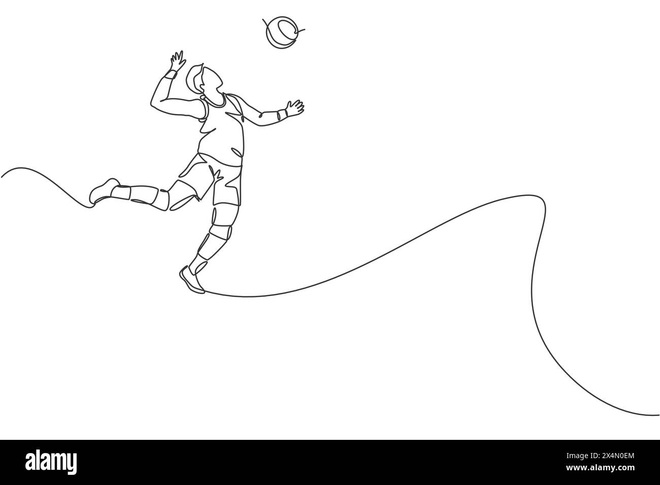 One continuous line drawing of young male professional volleyball ...