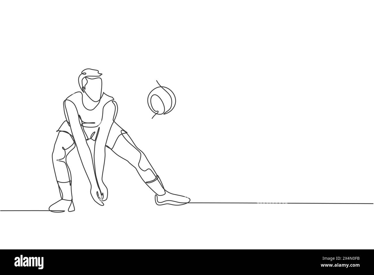 Single continuous line drawing of male young volleyball athlete player ...