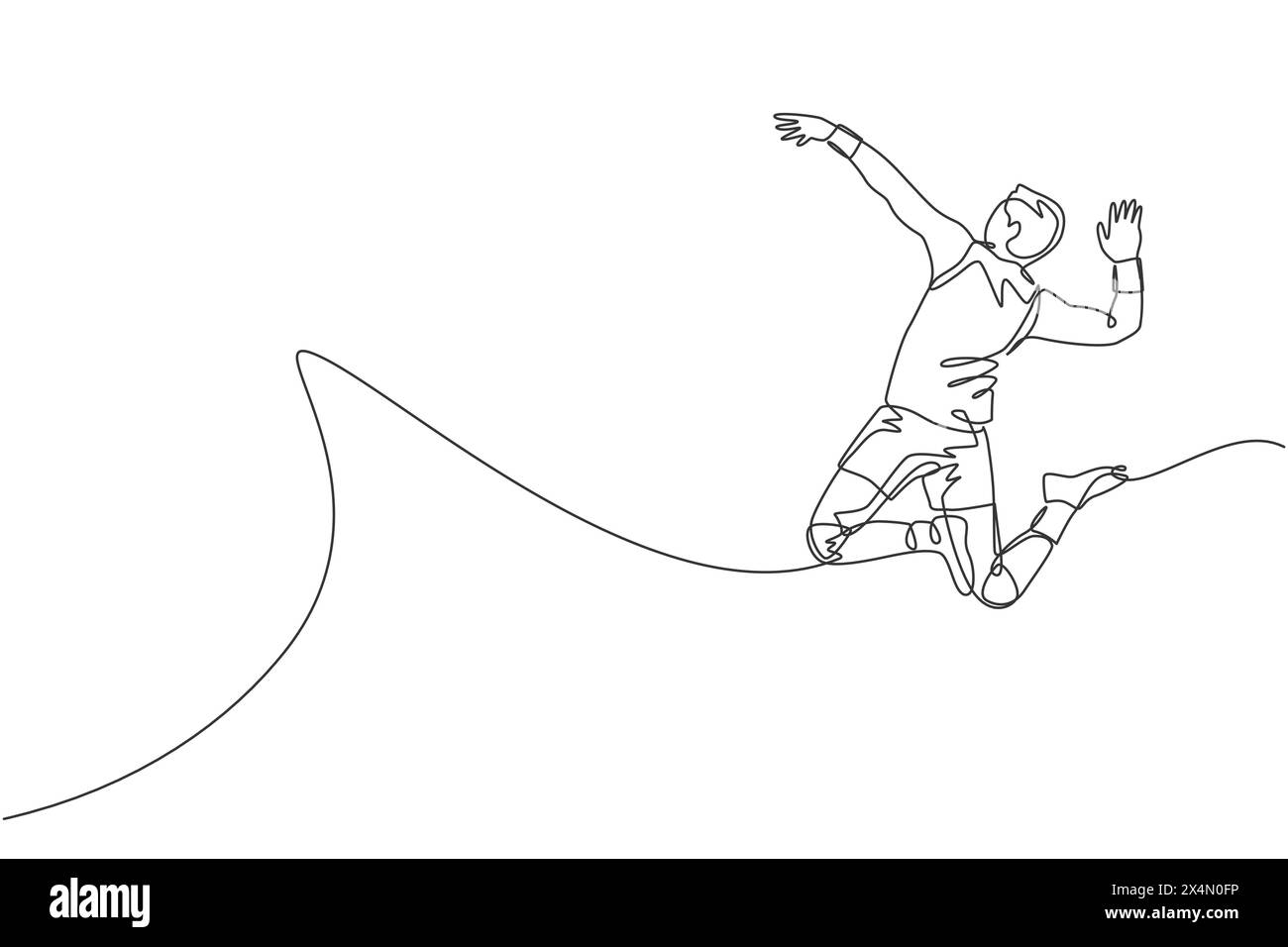 One single line drawing of young male professional volleyball player ...