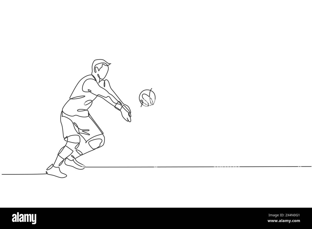Single continuous line drawing of male young volleyball athlete player ...