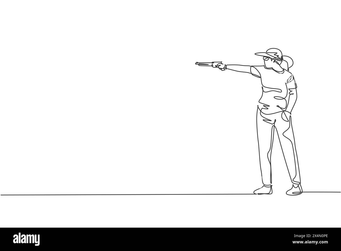 Single continuous line drawing of young athlete woman shooter holding ...