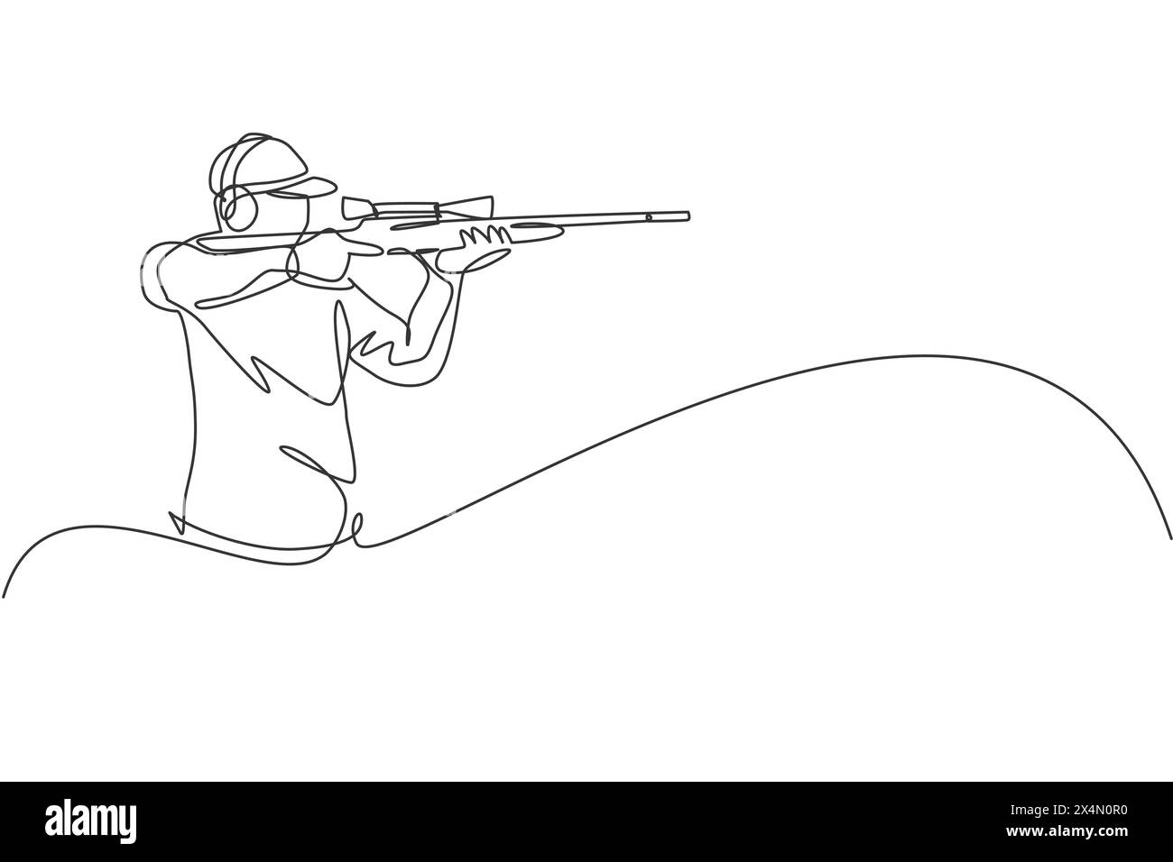 Single continuous line drawing of young athlete man shooter holding gun ...