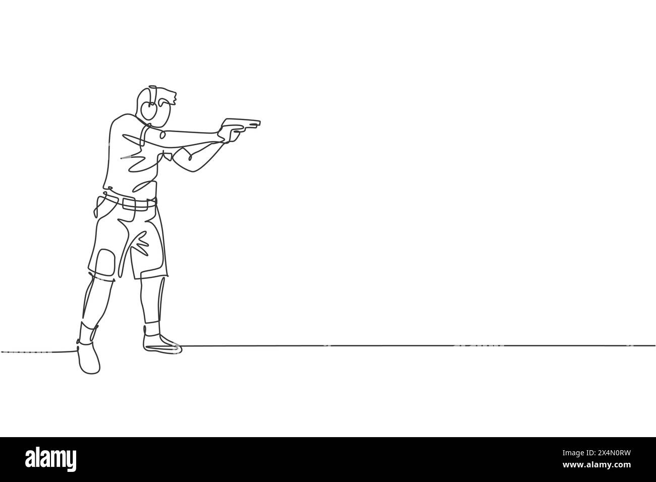 Single continuous line drawing of young athlete man shooter holding gun ...