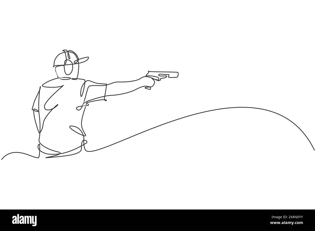 Single continuous line drawing of young athlete man shooter holding gun ...