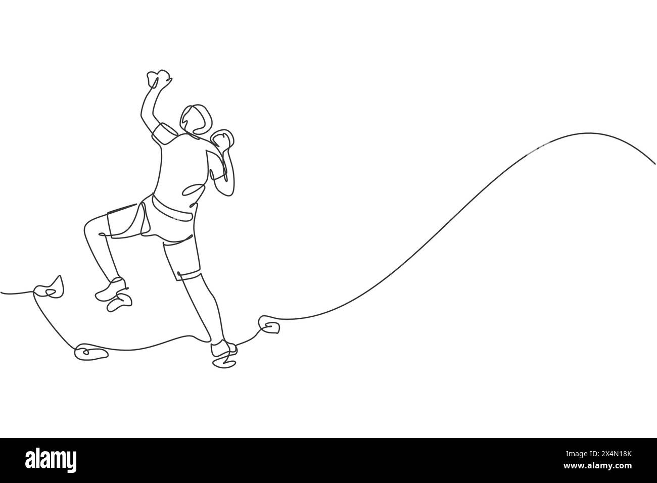 Single continuous line drawing of young muscular rockclimber man ...