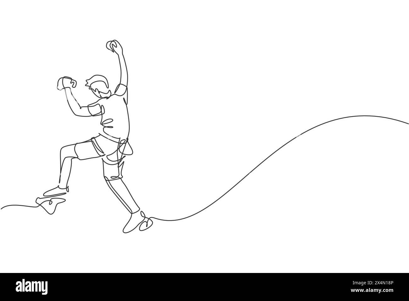 One single line drawing of young active man climbing on cliff mountain ...