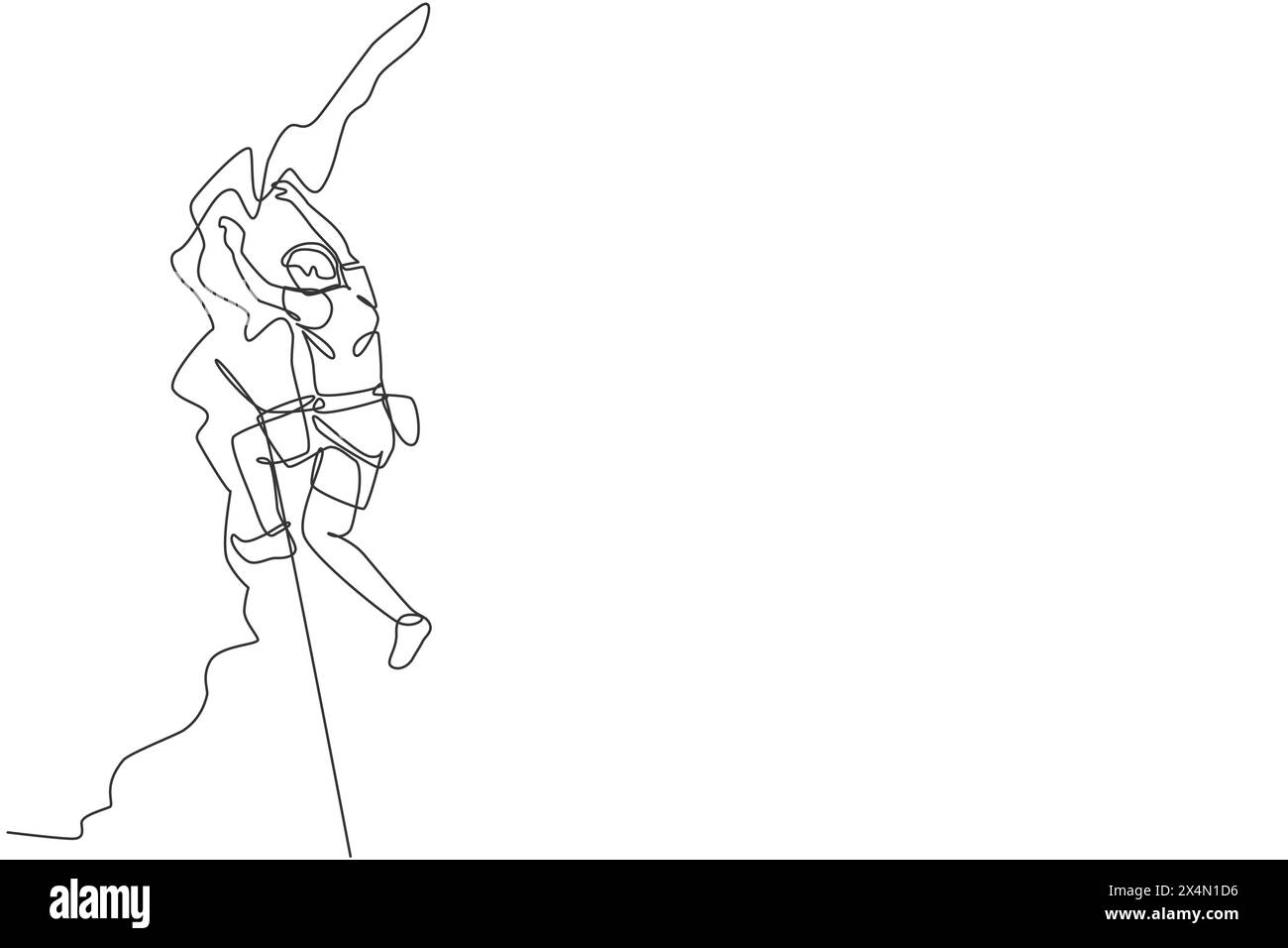 One continuous line drawing of young bravery climber man practice ...