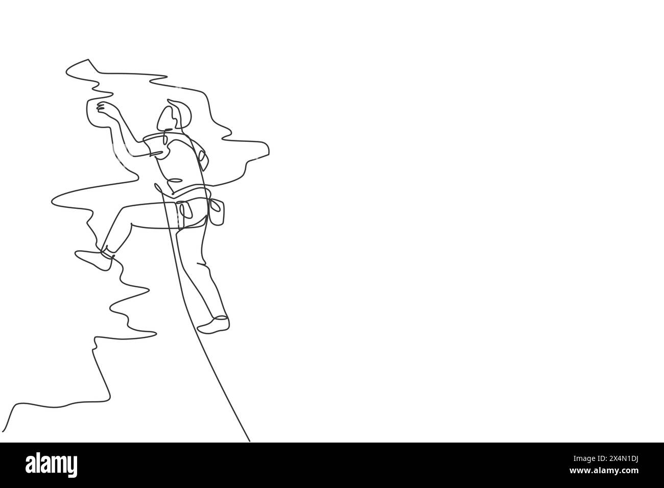 One continuous line drawing of young bravery climber man practice ...