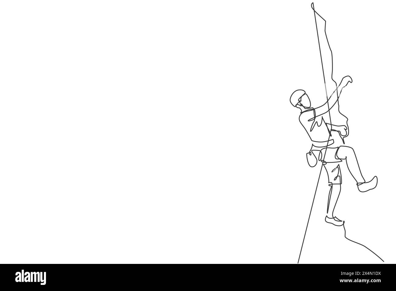 Single continuous line drawing of young muscular rockclimber man ...