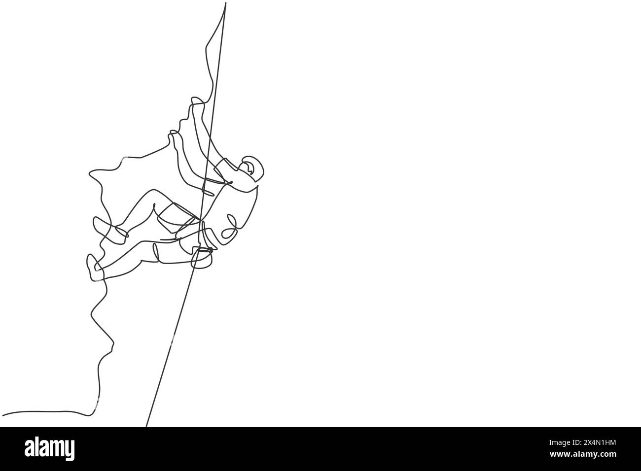 Single continuous line drawing of young muscular rockclimber man ...