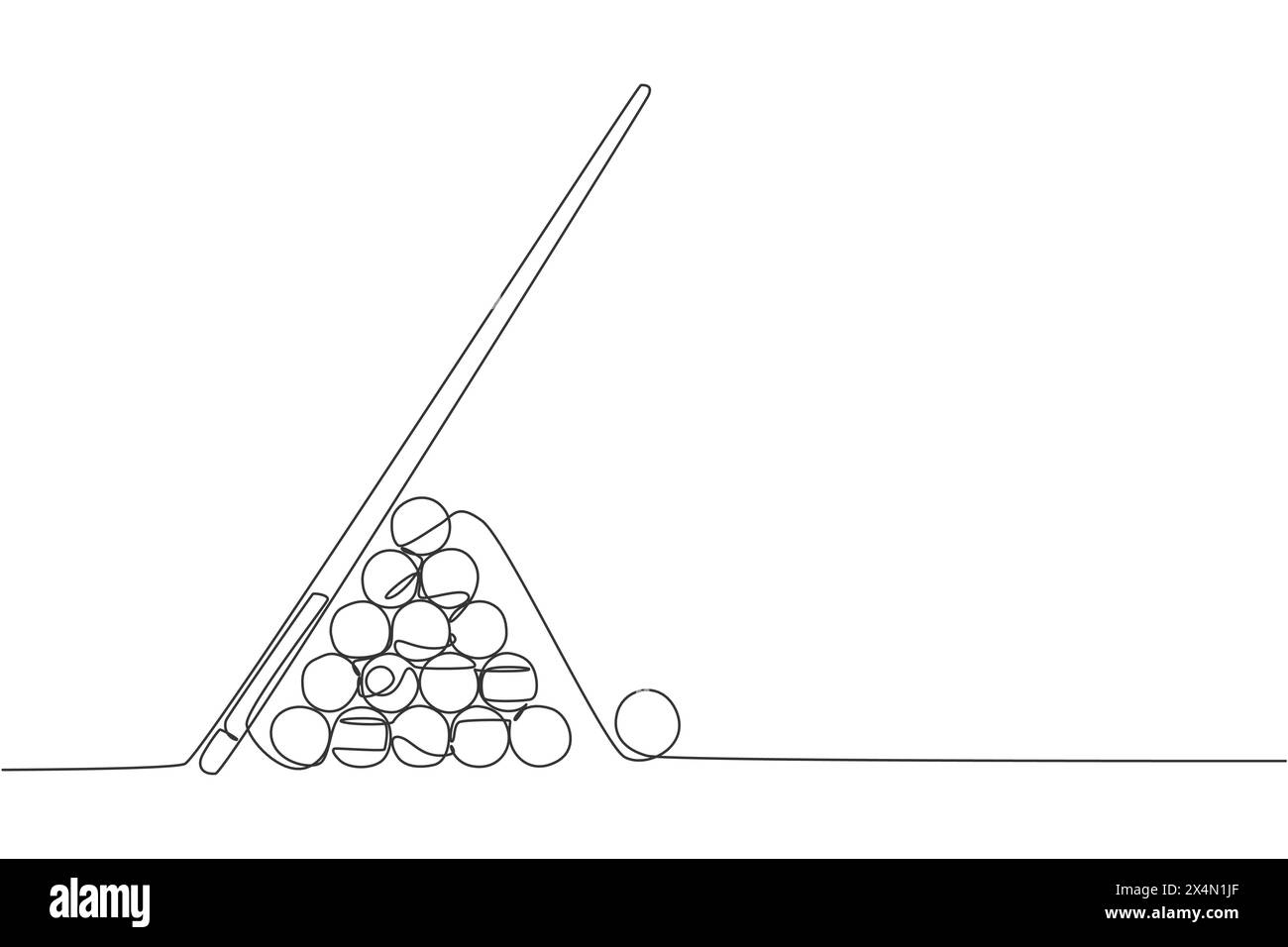 One continuous line drawing of triangle pyramid balls stack for pool ...