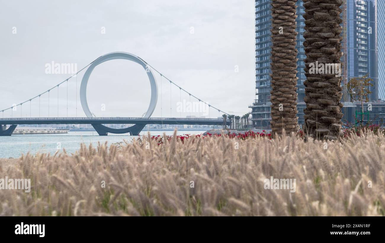 Doha,qatar- December 20,2023 : Qetaifan Island suspension bridge Stock ...