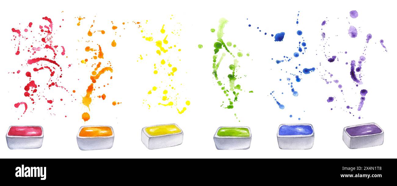Paint cuvette watercolor gouache with expressive colorful splashes and ...