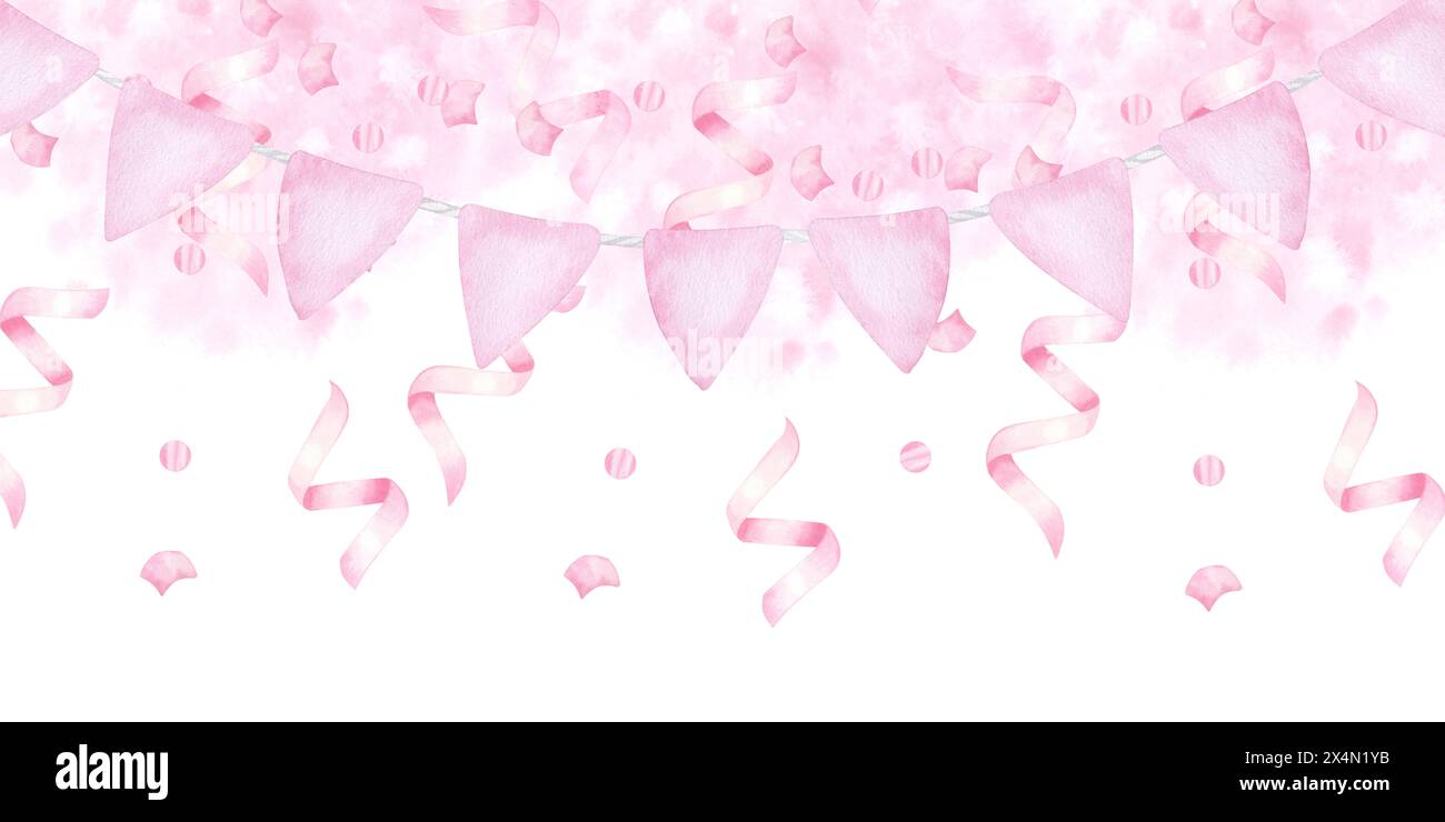 Pink flags confetti banner. It`s a girl! Gender reveal party, baby ...