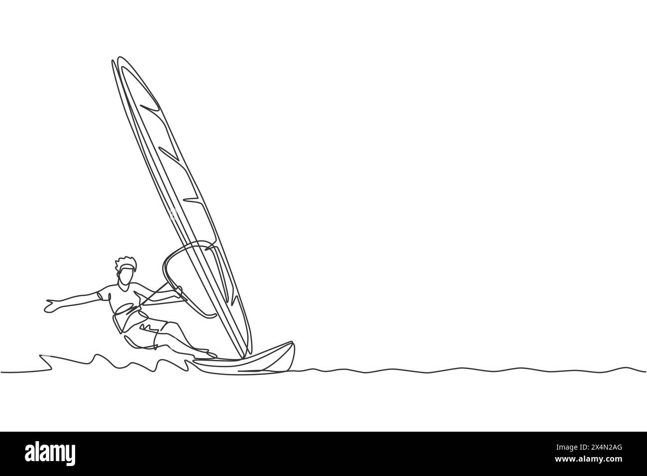 Single continuous line drawing of young sporty surfer man playing ...