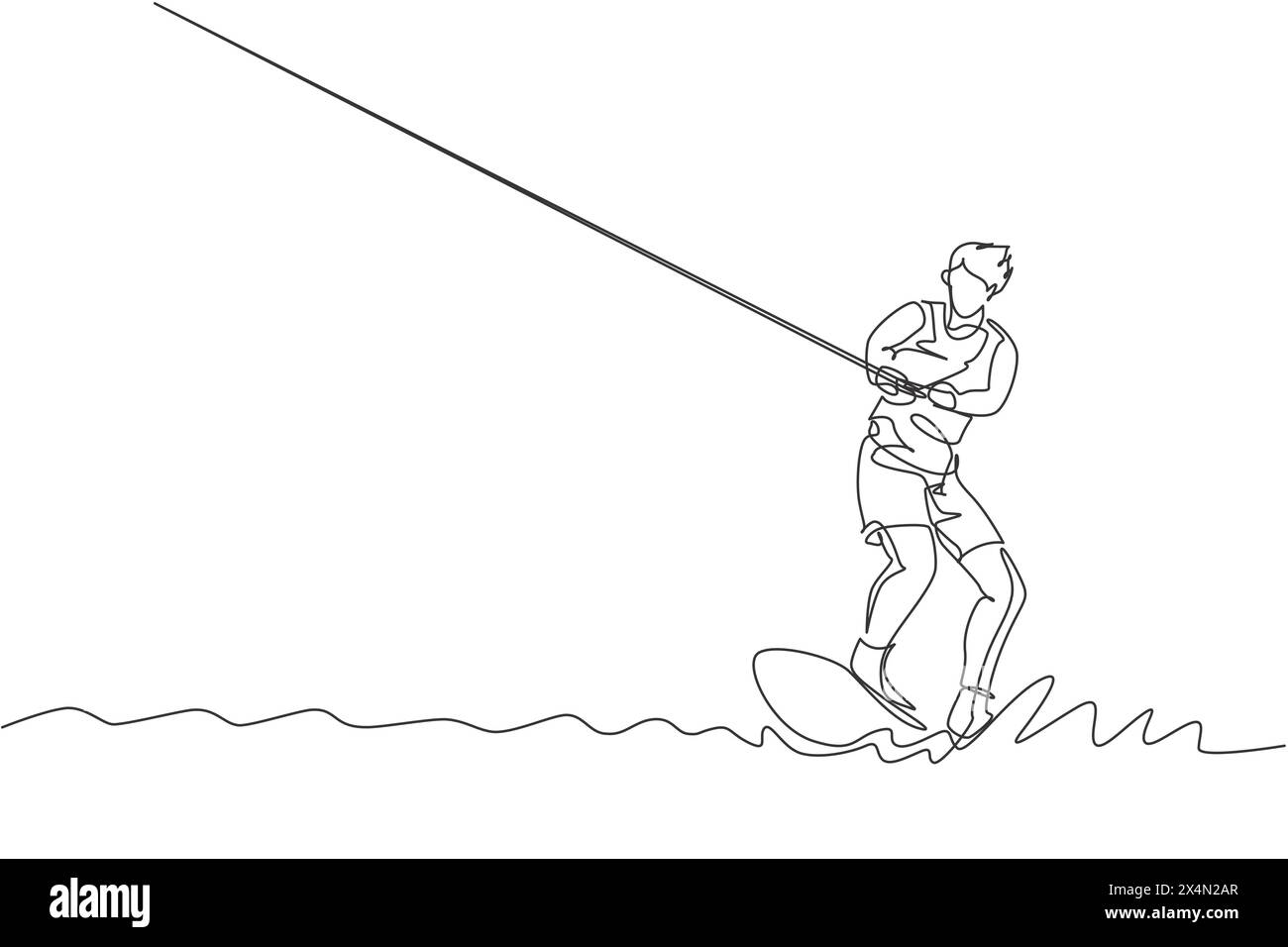 One continuous line drawing of young energetic man fun play ...