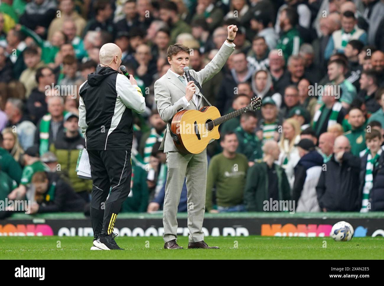 Scottish singer Daniel Rooney (right) playing at half time during the ...