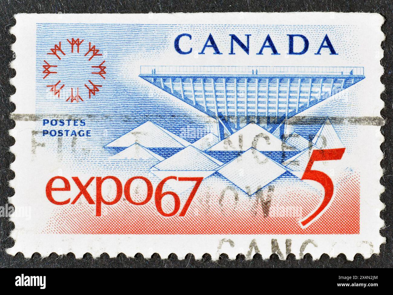Cancelled postage stamp printed by Canada, that promotes Expo 67 World ...