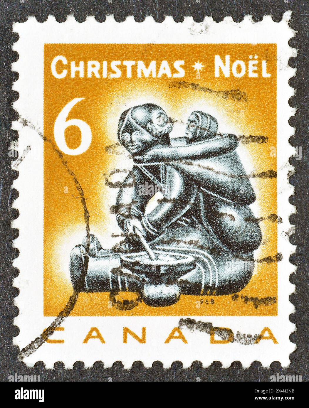 Cancelled postage stamp printed by Canada, that shows Mother and Child ...