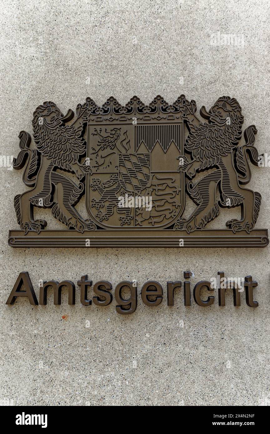 District court lettering and Bavarian state coat of arms on the facade ...