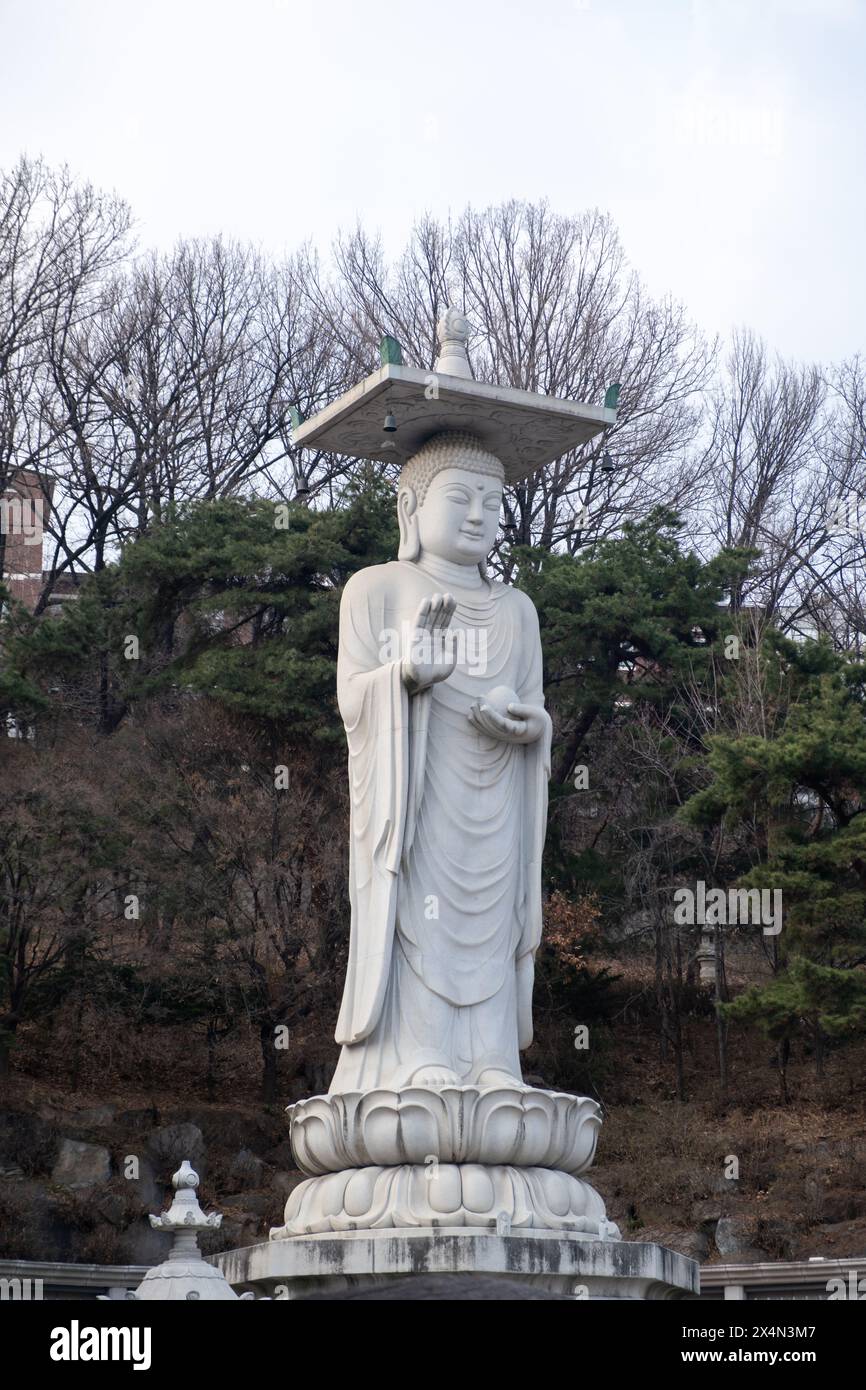 Mireuk Daebul statue of the bodhisattva Maitreya at Bongeunsa Temple, a ...