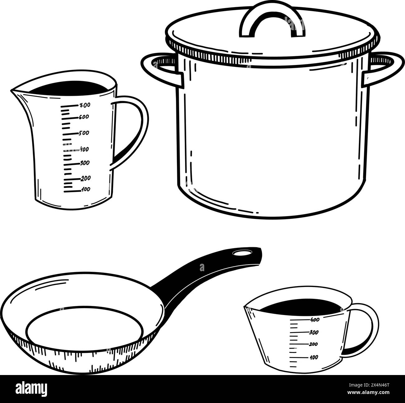 Set of kitchen utensils in vector format for kitchen design. A saucepan ...