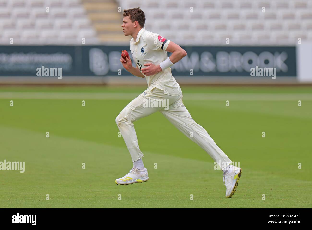 London. 4th May 2024. Henry Brookes (8 Middlesex) in action bowling ...