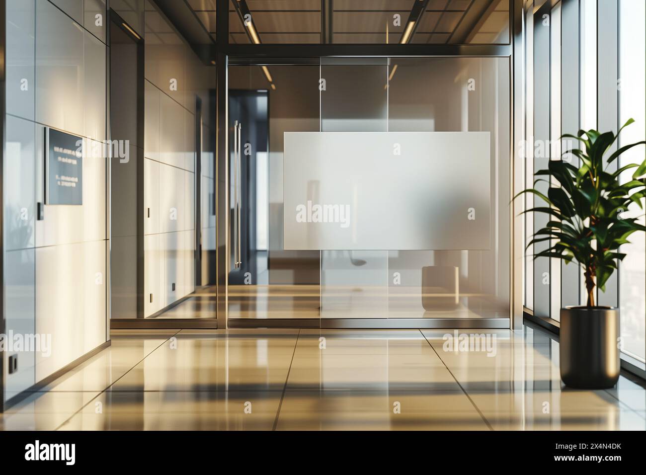 Blurry office hallway image with a wall sign in a building Stock Photo ...