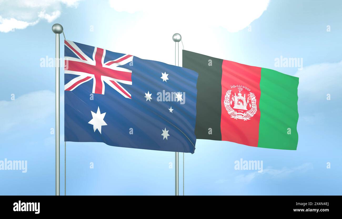 3D Flag of Australia and Afghanistan on Blue Sky with Sun Shine Stock ...