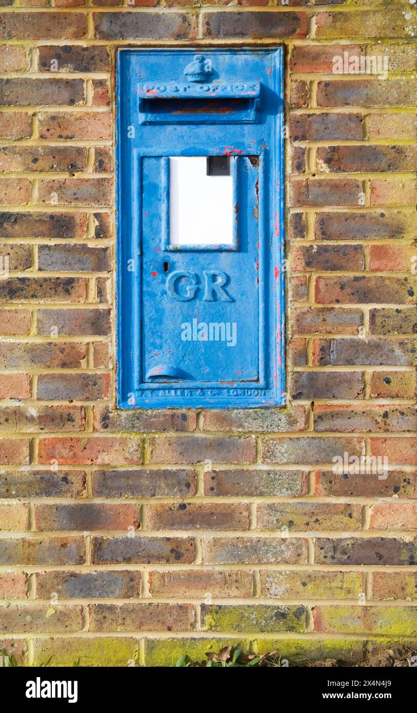 blue post box at Cuckfield east sussex Stock Photo - Alamy