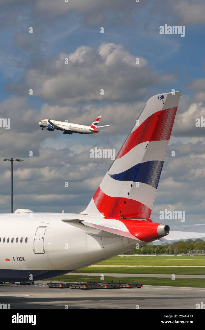 London, England, UK - 29 April 2024: Tail fin of a British Airways ...