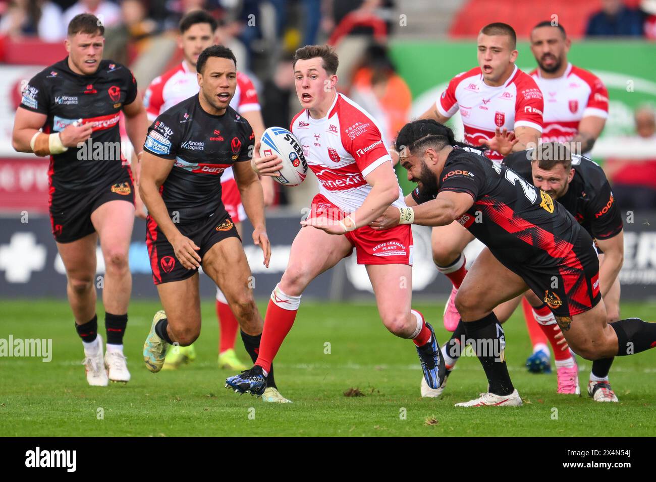 Jack Broadbent of Hull KR makes a break during the Betfred Super League ...