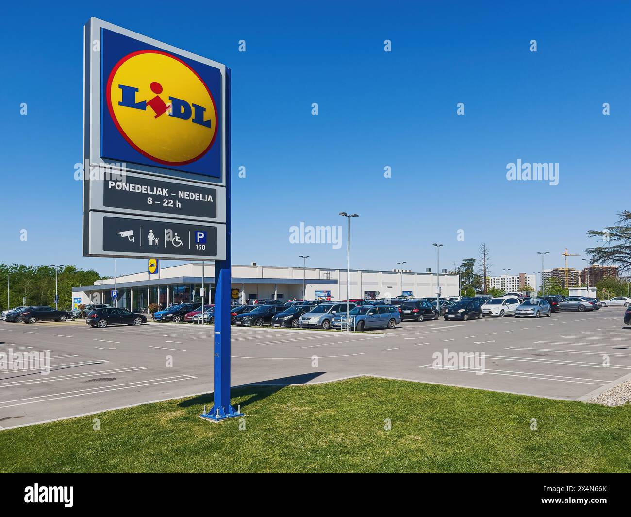 Novi Sad, Serbia - April 28, 2024: LIDL supermarket and parking lot ...