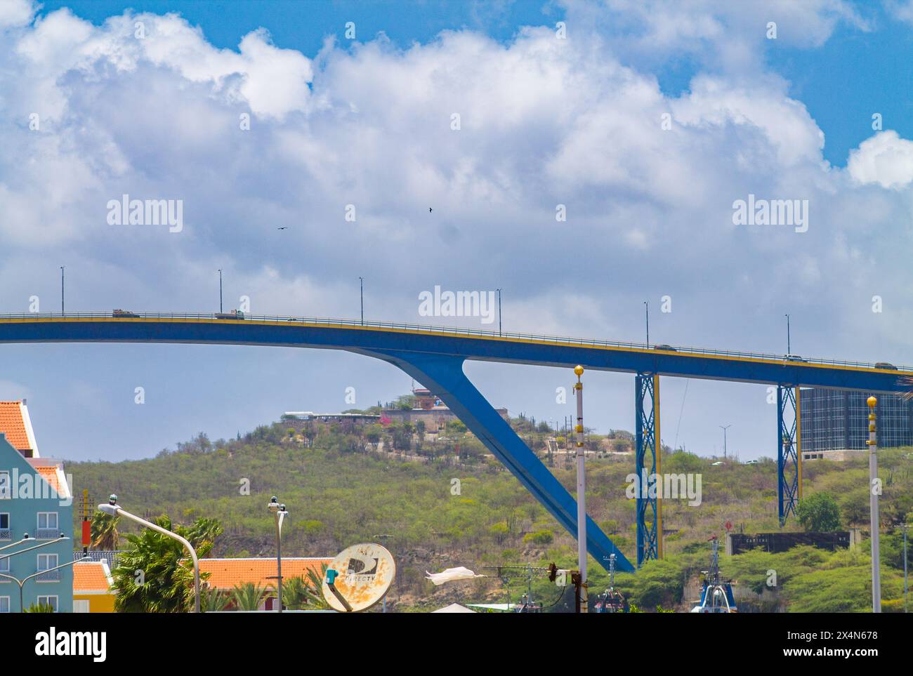 Queen Juliana Bridge over the sea in the city of Willemstad, Curacao ...