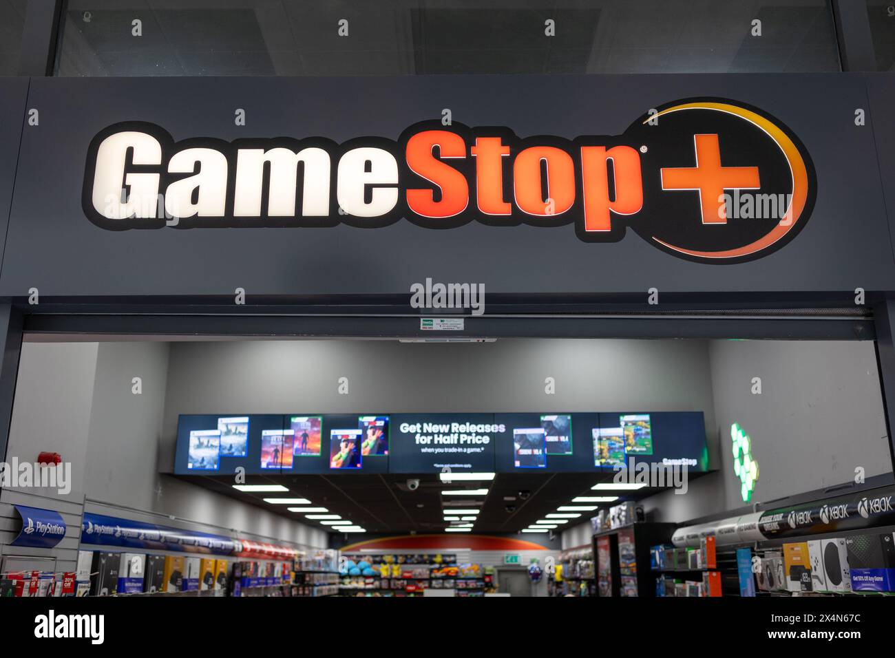 DUBLIN, IRELAND - 25 MARCH 2023: GameStop store with a prominent logo ...