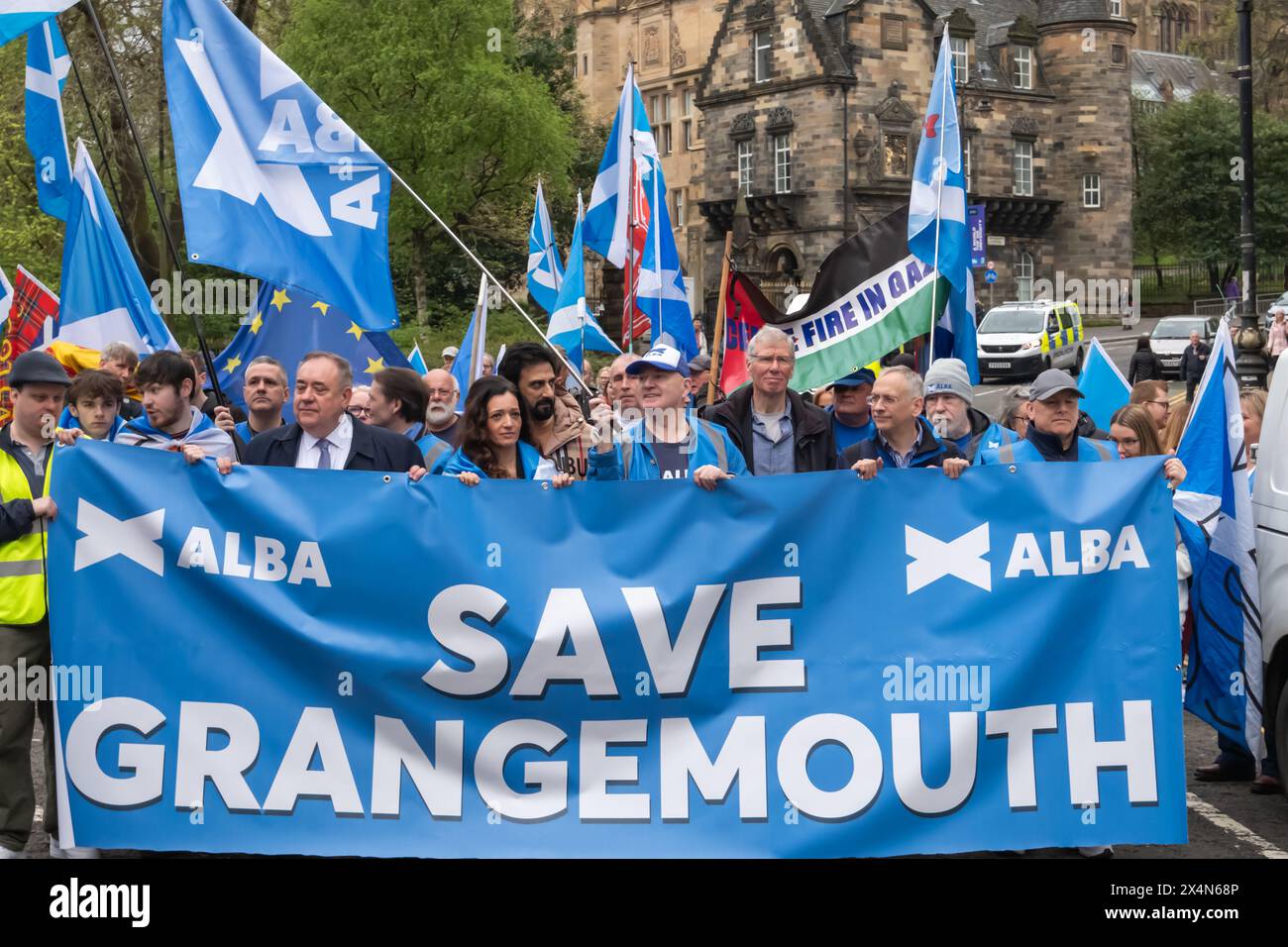 Glasgow, Scotland, UK. 4th May, 2024. A sign saying Save Grangemouth is ...