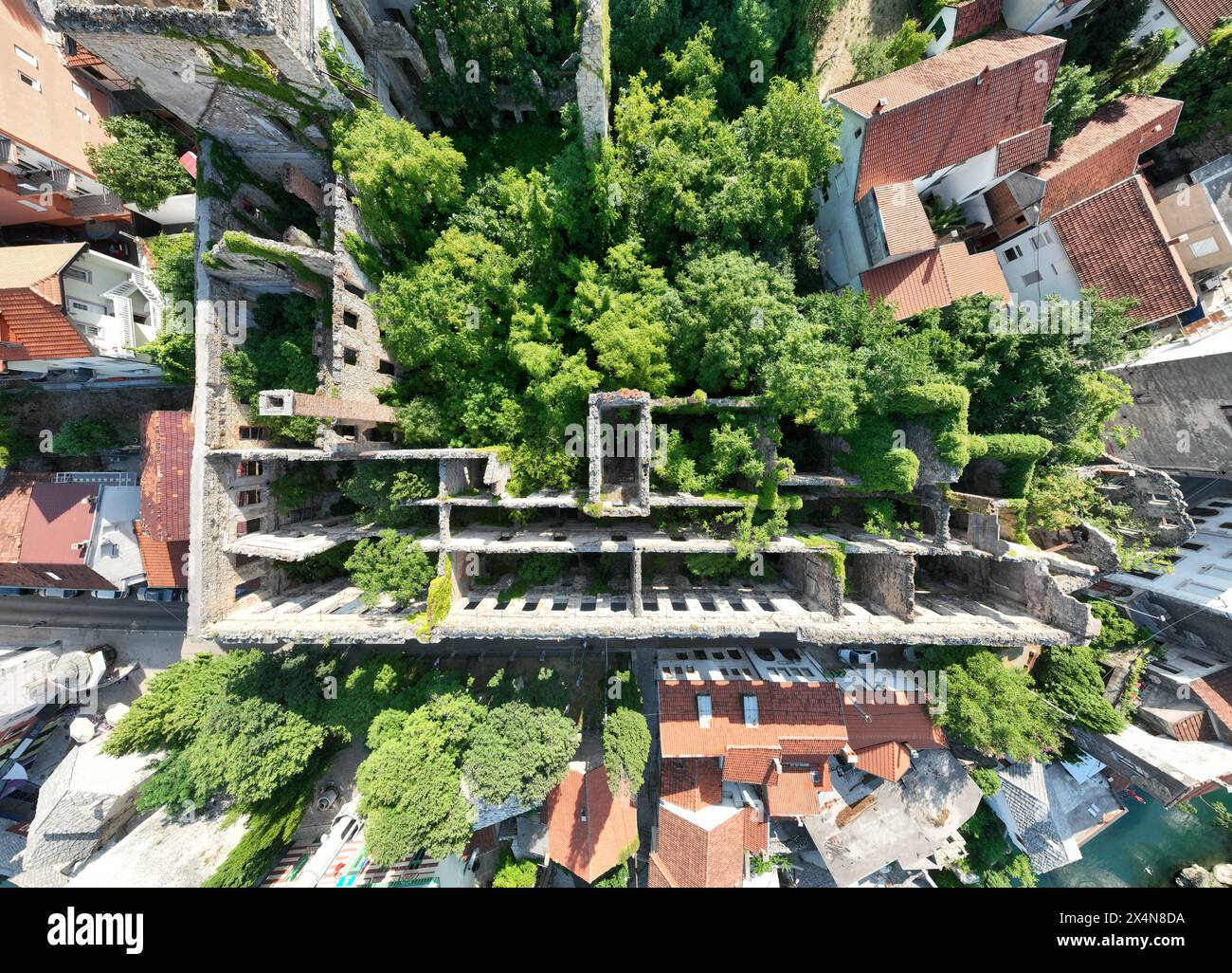 Abandoned stone building bomb remains in Mostar, Bosnia and Herzegovina ...