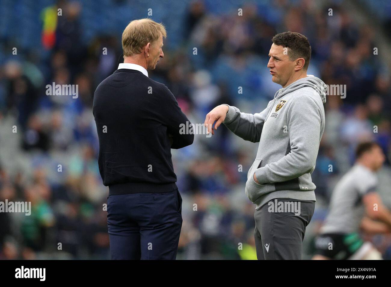 Dublin, Ireland. 4th May, 2024. Leinster head coach Leo Cullen and ...