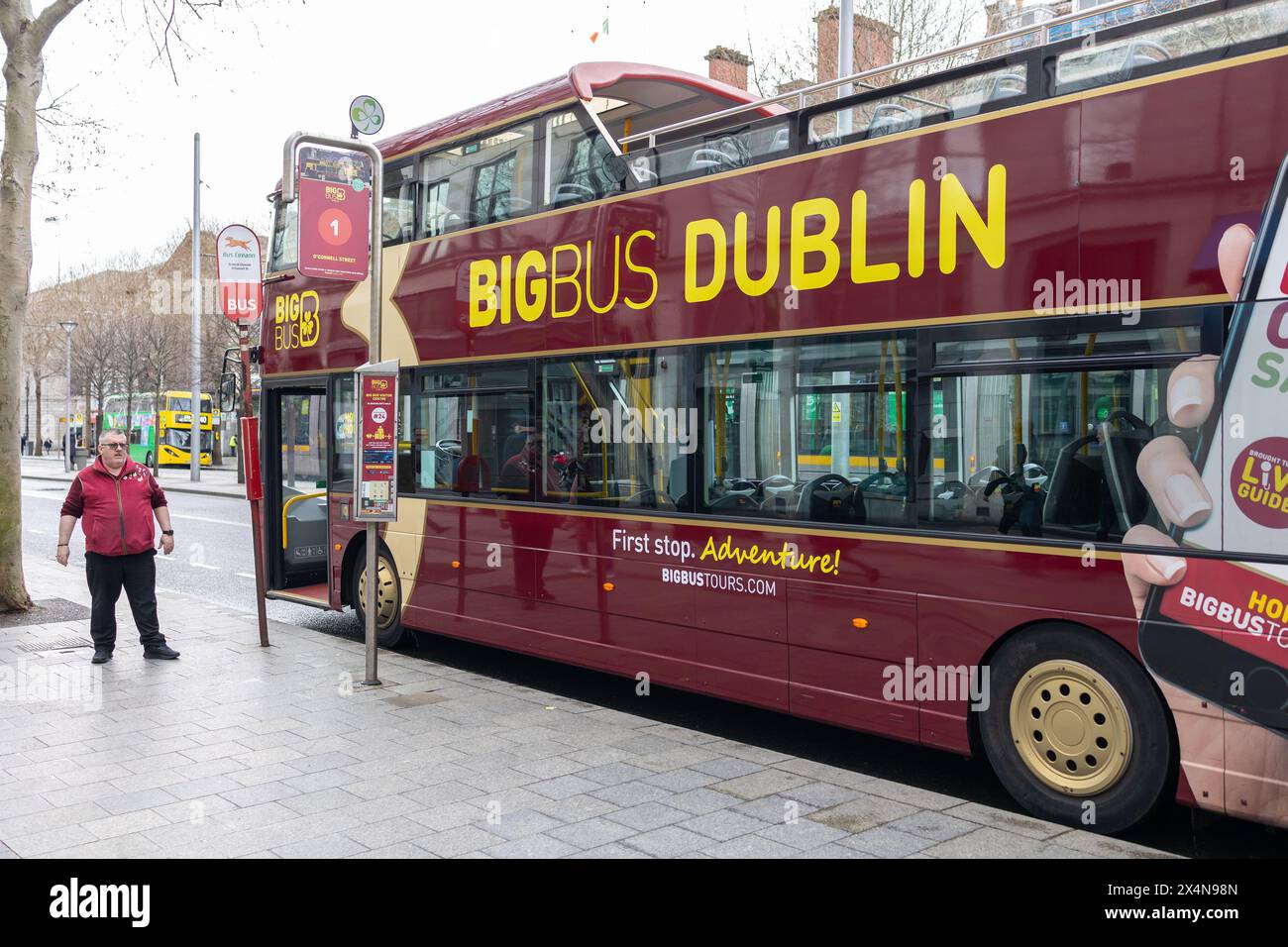 DUBLIN, IRELAND - 25 MARCH 2023: A Dublin doubledecker turist bus is ...